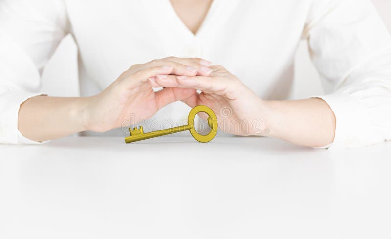 Hands Protecting Golden Key Symbolizing Opportunity and Security Stock ...