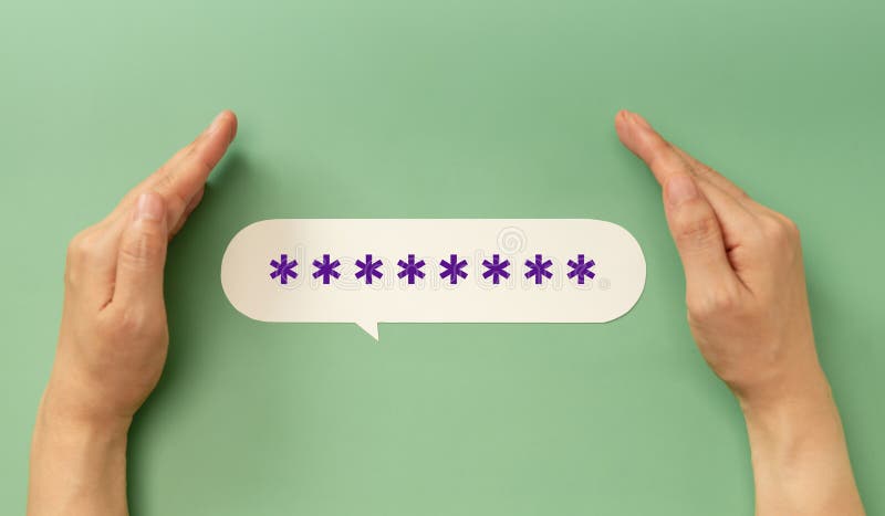 Hands Protecting a Hidden Password Speech Bubble Symbolizing Online ...