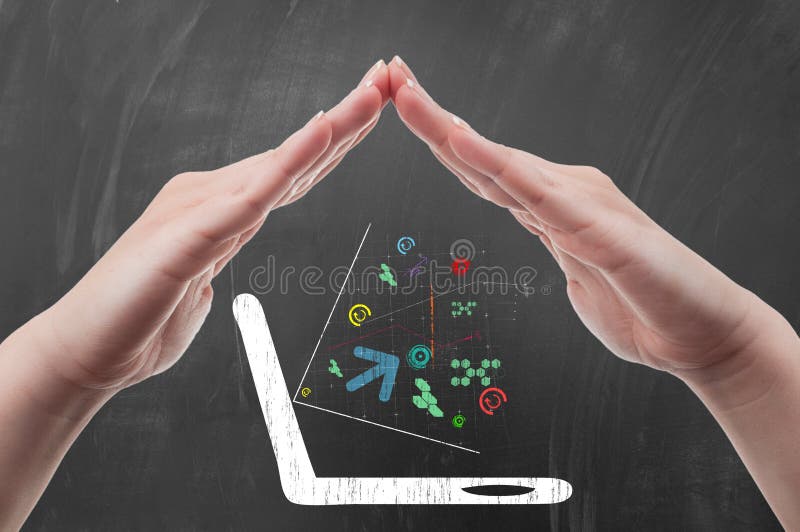 Hands Protecting Laptop As Internet Security Concept Stock Photo ...