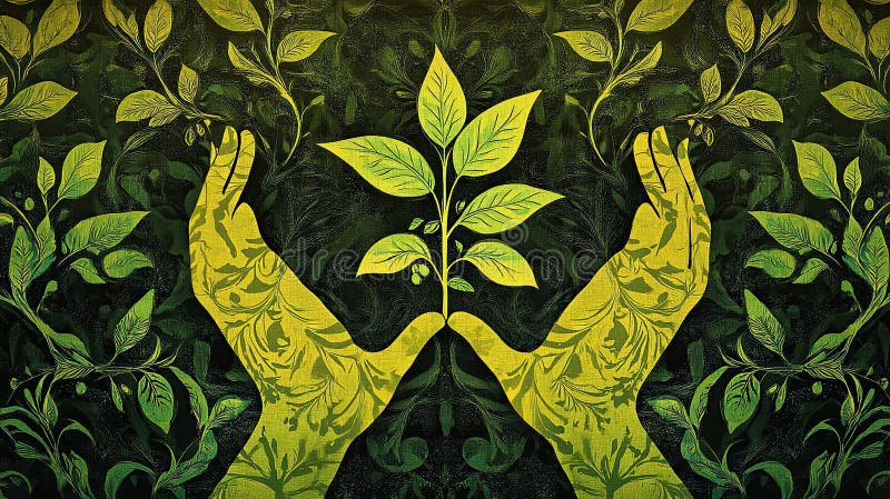 Hands Protecting Plant, Nature Background, Eco Poster Stock Photo ...