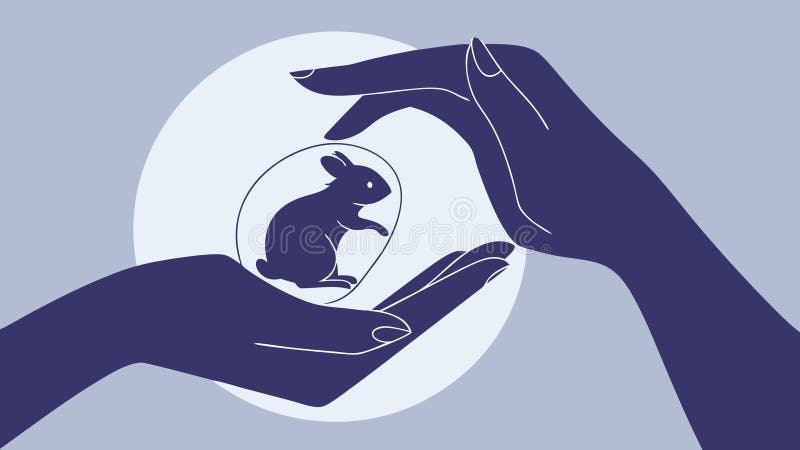 Hands Protecting a Small Rabbit Inside a Magical, Glowing Crystal Ball ...