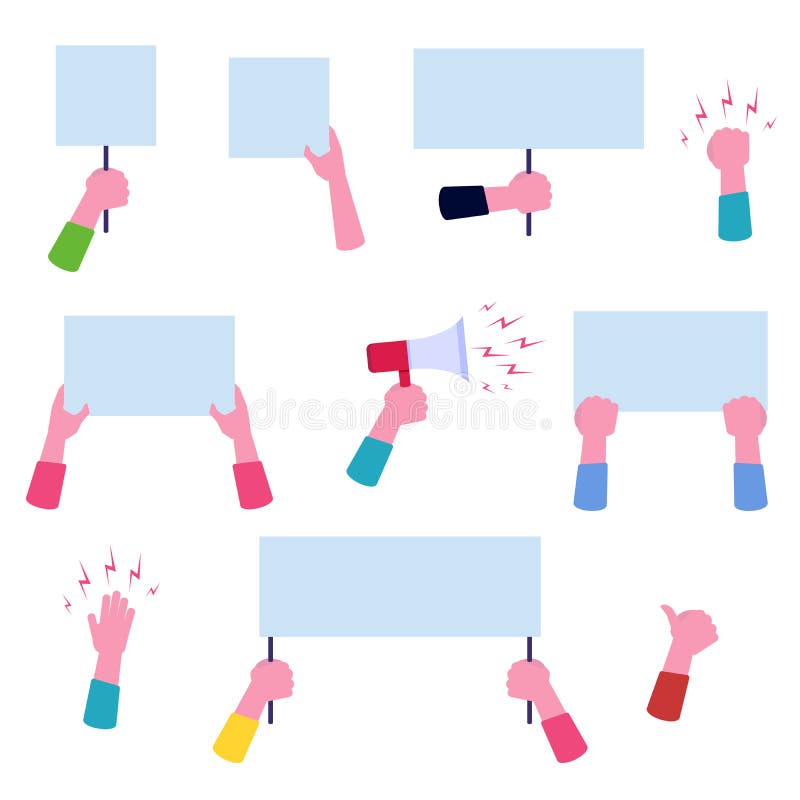 Hands With Protests Placard Blank Vote Placards Stock Vector