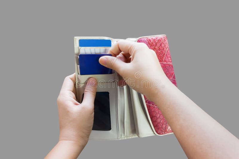 Hands Pull Credit or Debit Card Out of Wallet Stock Image - Image of ...