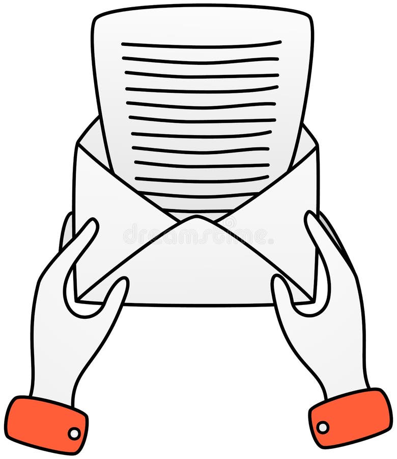 Hands Pull Sheet of Paper from Envelope. Mailing, Communication Via ...