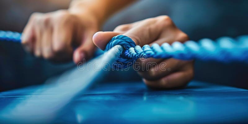 Hands Pulling a Blue Rope with Strength. Generative Ai Stock ...