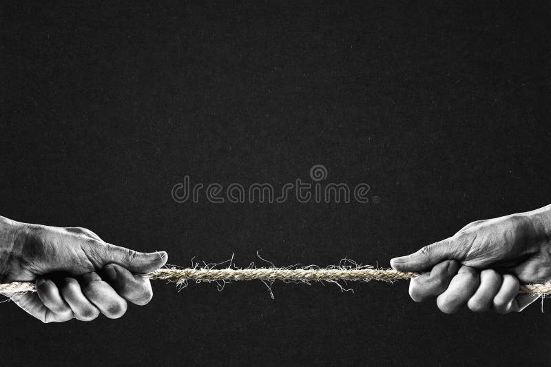 Hands Pulling Rope To Opposite Sides Stock Photo - Image of copy, rope ...