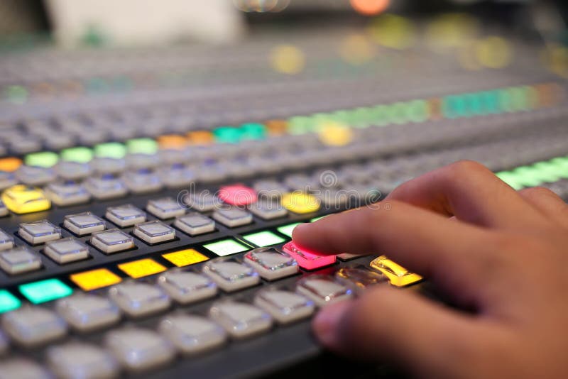Hands Push a Button of Switcher Buttons in Studio TV Station, Au Stock ...