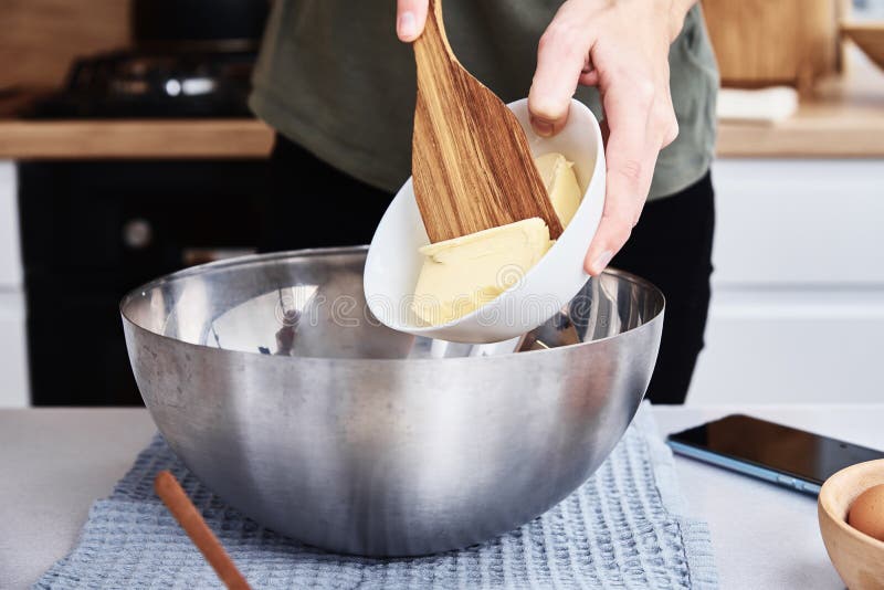 Hands Put Butter in a Bowl. Cooking Recipe Stock Image - Image of ...