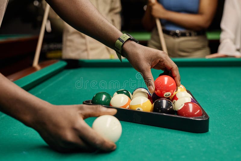 Hands Putting Billiard Balls in Triangle Stock Image - Image of ball ...