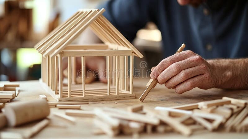 Hands Putting Together a Detailed Miniature House Model Stock Image ...