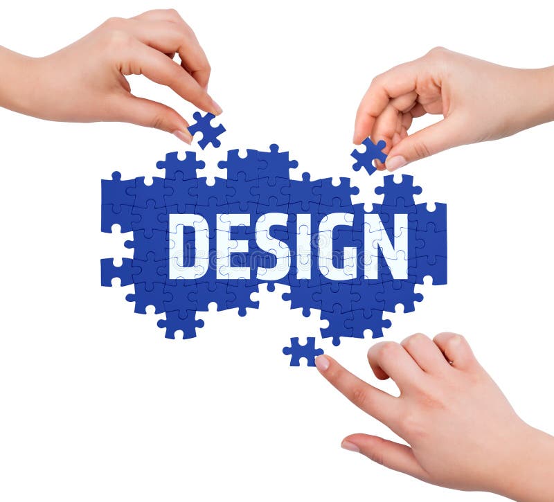 Hands with Puzzle Making DESIGN Word Stock Photo - Image of closeup ...