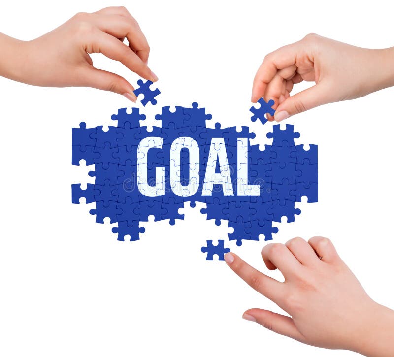 GOAL Word on Cubes on a Light Background with a Wooden House Stock ...