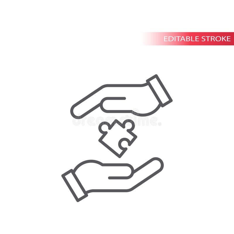 Hands and Puzzle Piece Line Vector Icon. Business Strategy and Solution ...