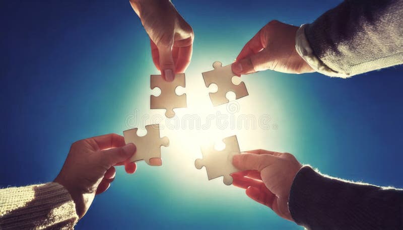 Hands with puzzle pieces stock illustration. Illustration of connection ...