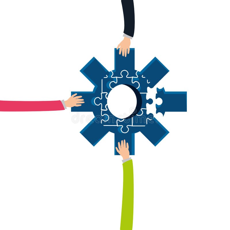 Hands with Puzzle Pieces in Shape Gear Stock Vector - Illustration of ...