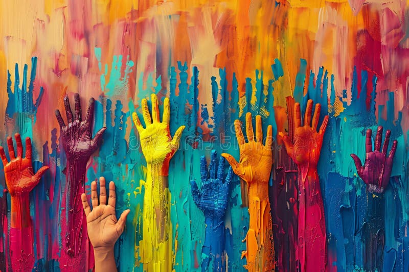 Hands Raised on Abstract Backdrop. Ideal for Human Rights, Freedom ...