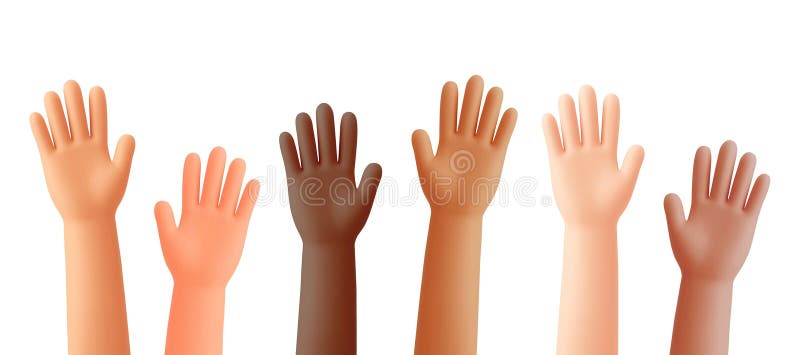 Hands Raised Up. 3D Raised Cartoon Hands in Various Skin Tones. Many ...