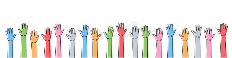 Hands Raised Up One Line Colored Continuous Drawing. Public Opinion ...
