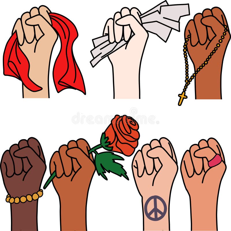Hands Raised Up in Protest with Accessories Stock Vector - Illustration ...