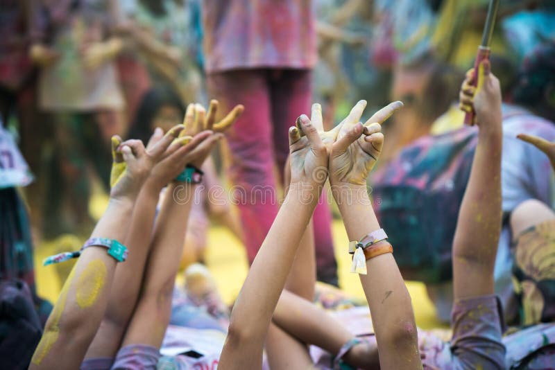 Hands Raising in the Air at Color Run Event Stock Image - Image of show ...