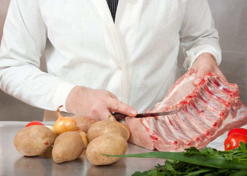 Hands with Raw Meat and Vegetables Stock Image - Image of indoor ...