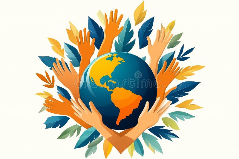 Hands Reach for a Globe Amid Colorful Leaves, Symbolizing Global Unity ...