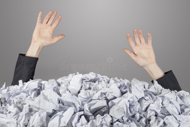 Person Under Crumpled Pile of Papers with a Blank Stock Photo - Image ...