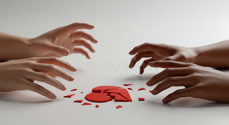 Hands Reaching Broken Heart on Table Relationship Separation Stock ...