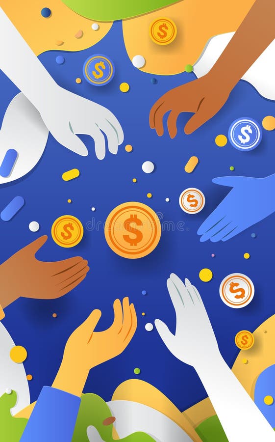 Hands Reaching for Coins Teamwork Collaboration Colorful Abstract ...