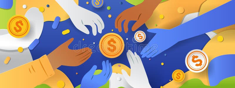 Hands Reaching for Coins Teamwork Collaboration Colorful Abstract ...