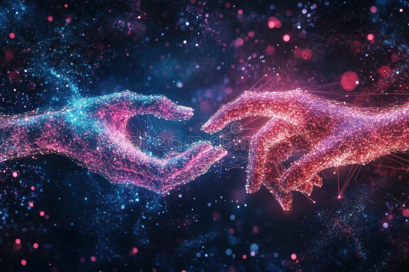 Hands Reaching Connection Digital Universe Light Energy Stock Photos ...