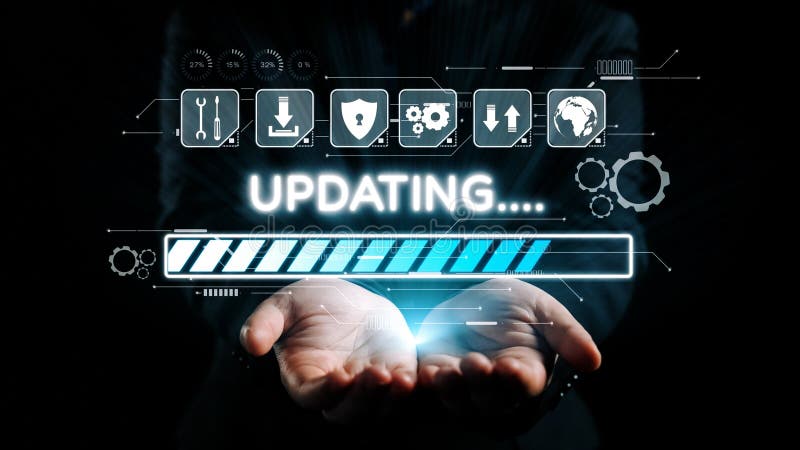 Hands Reaching Out with Digital Updating Progress Bar and Various ...