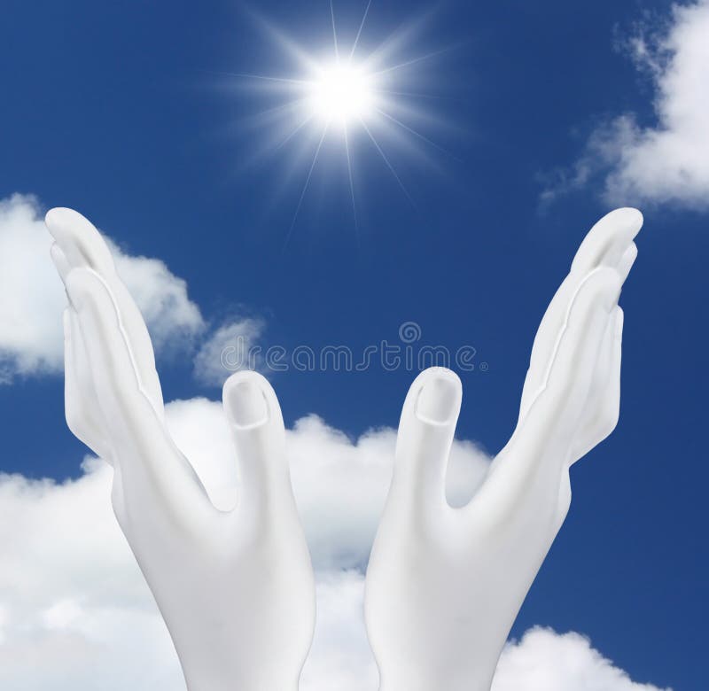 Hands reaching out the sun stock illustration. Illustration of ...