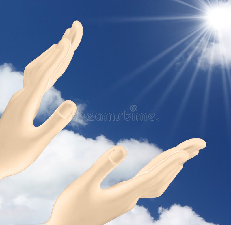 Hands reaching out the sun stock illustration. Illustration of glowing ...
