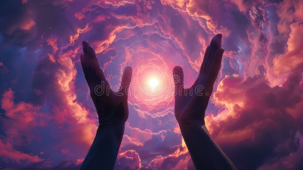 The Hands Reaching Skyward. AI Generated Stock Image - Image of ...