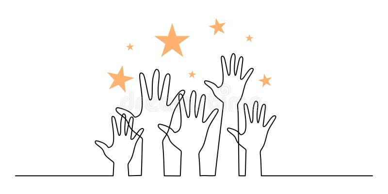Hands Reaching for the Stars in Continuous Line Drawing, Symbolizing Ambition and Dreams Stock ...