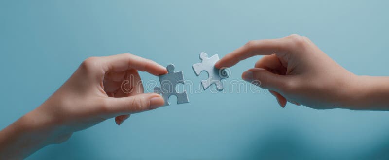 The Hands Reaching To Connect Two Metal Puzzle Pieces in Unity. AI Generated Image Stock Photo ...
