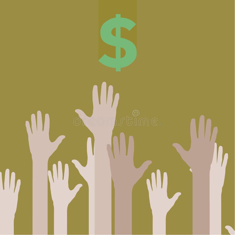 Hands Reaching Towards Dollar Sign Vector Illustration. Stock Vector ...