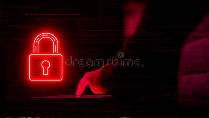 Hands Reaching Towards Illuminated Red Padlock Symbol in Dark ...