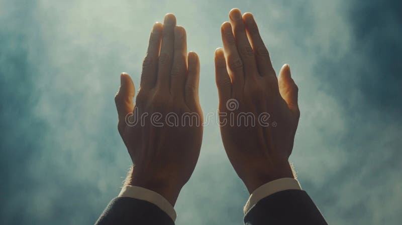 Hands Reaching Towards the Sky with Light Shining through Clouds during ...