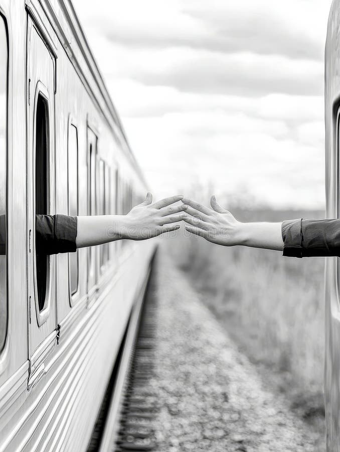 Hands Reaching between Train Windows: Connection and Farewell Theme in ...