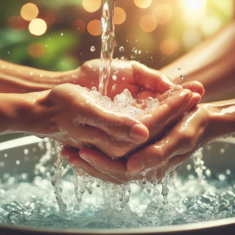Hands Receiving a Splash of Water. Soft Water Splashing into Caring ...
