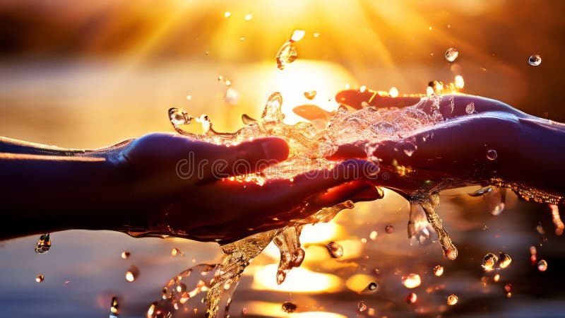 Hands Receiving a Splash of Water. Soft Water Splashing into Caring ...