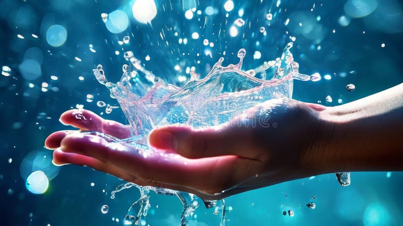 Hands Receiving a Splash of Water. Soft Water Splashing into Caring ...