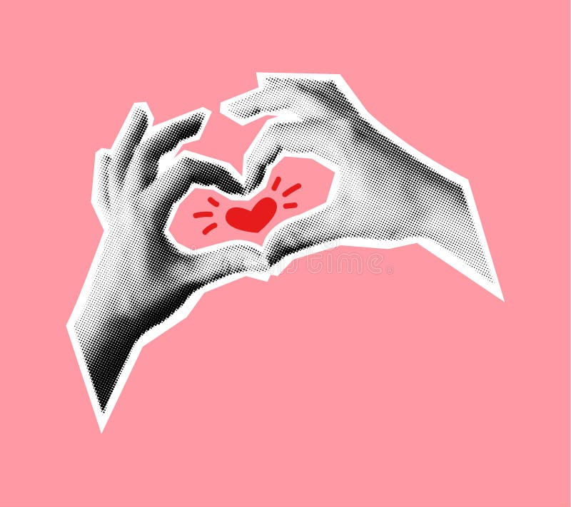 Hands with Red Heart Symbol Halftone Vector Illustration Stock ...
