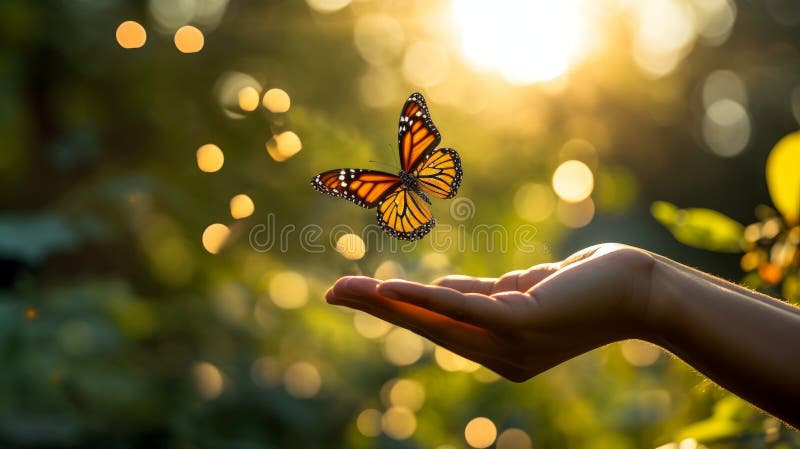 Hands Releasing a Butterfly, Symbolizing Transformation Stock ...