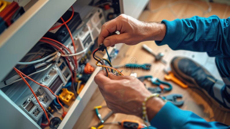 The Hands Repairing Electrical Wires.AI Generated Image Stock Photo ...