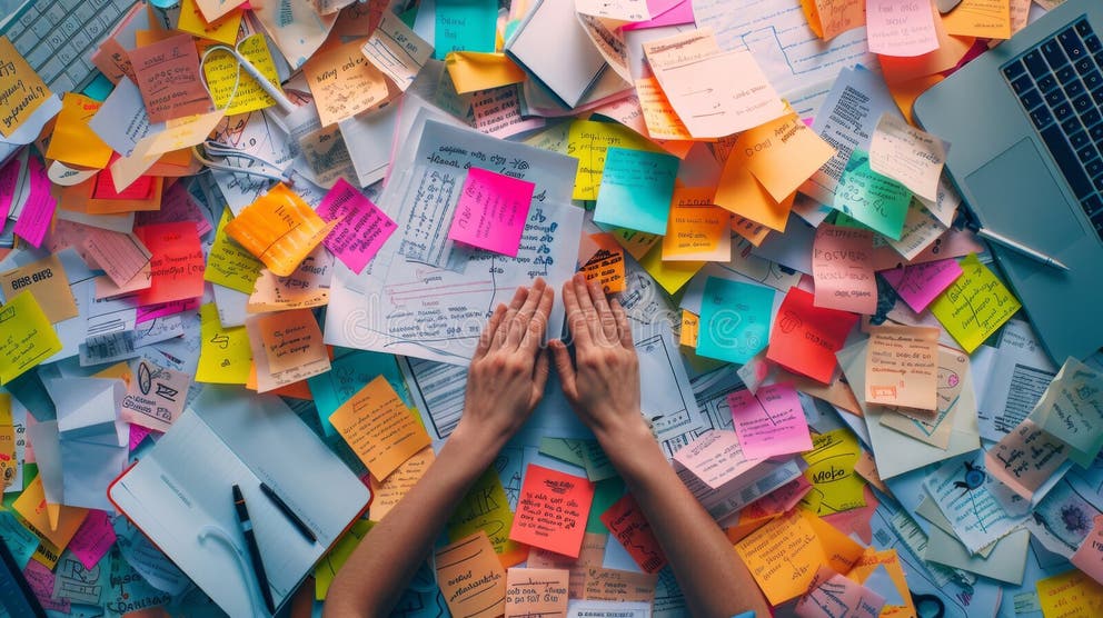 A Desk Buried in Sticky Notes. AI Generated Stock Photo - Image of ...