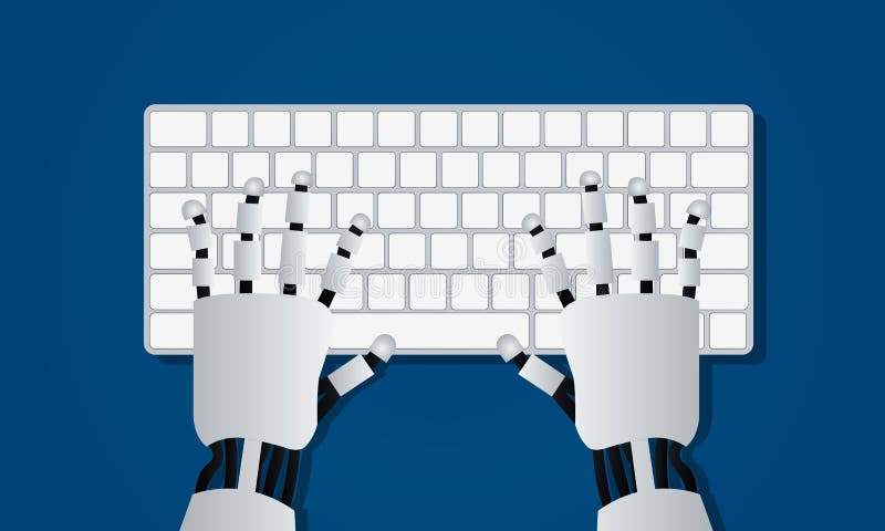 Hands Of Robot Typing On Keypad Robotic Cyborg Hand Using Keyboard Computer 3d Render