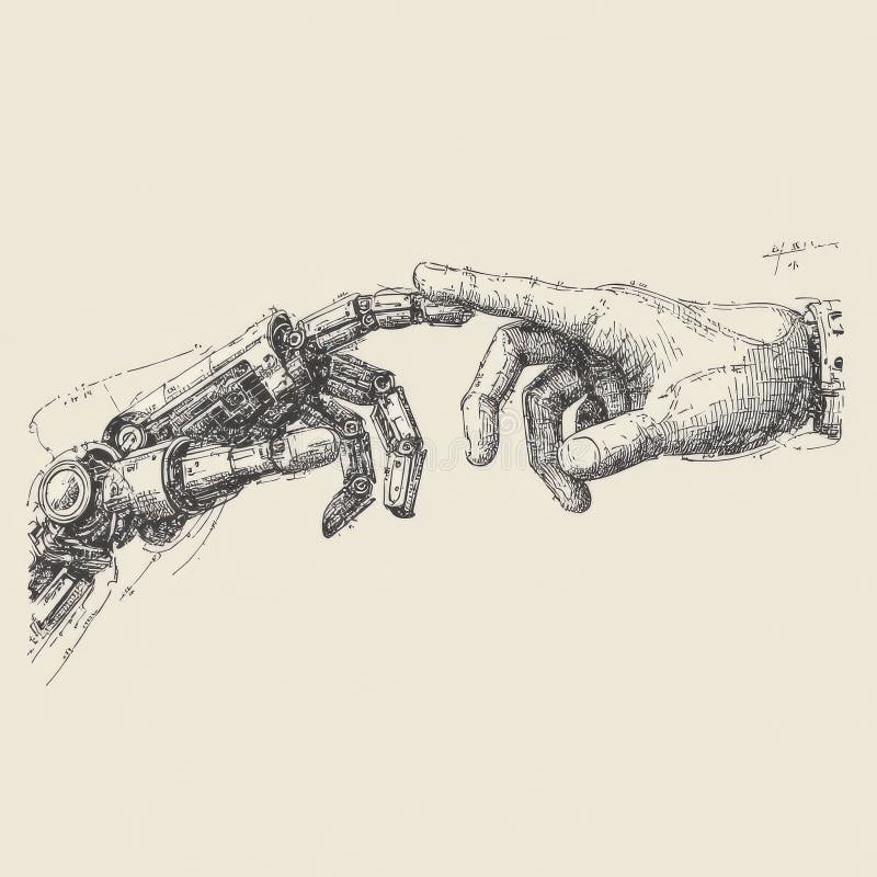 Hands of Robot and Human Hands Touching in Flat Style Stock ...